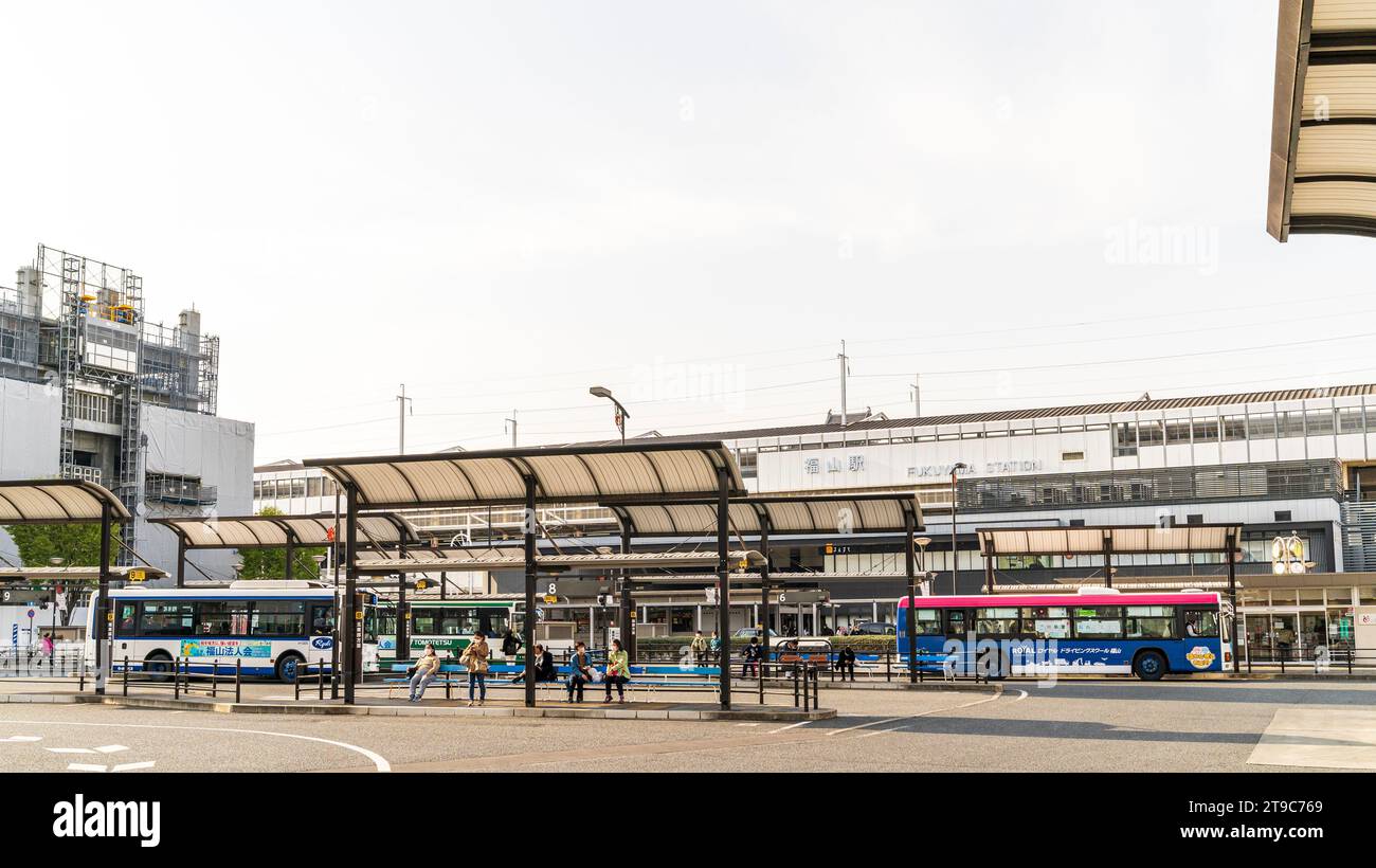 Main bus station, terminal in front of JR Fukuyama train and shinkansen ...