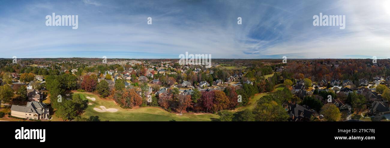 aerial panoramic view of an upscale subdivision in suburbs of Atlanta ...
