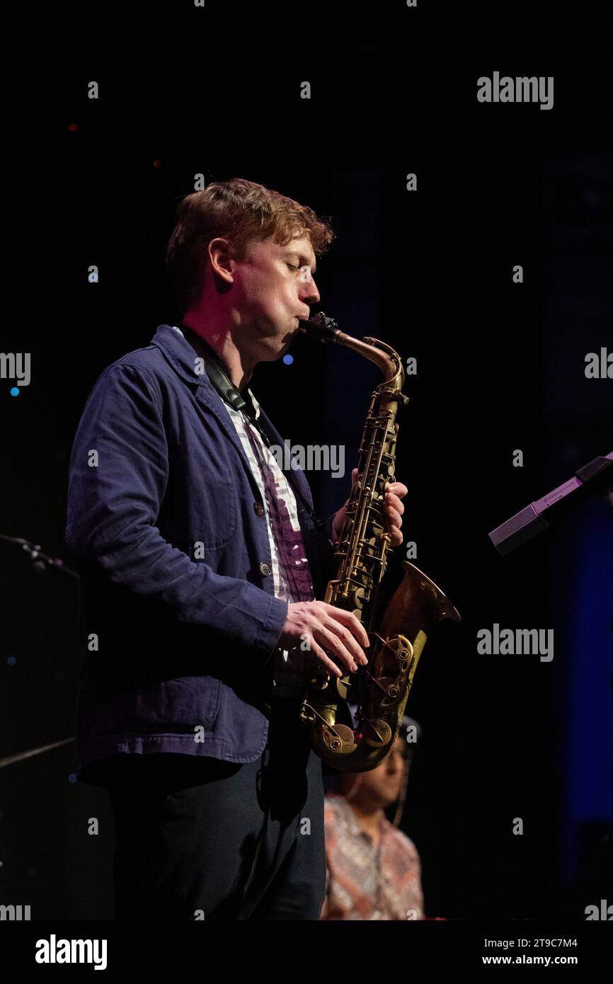 Sam Brasher plays alto sax with 'Mighty Like The Blues,' Scarborough ...