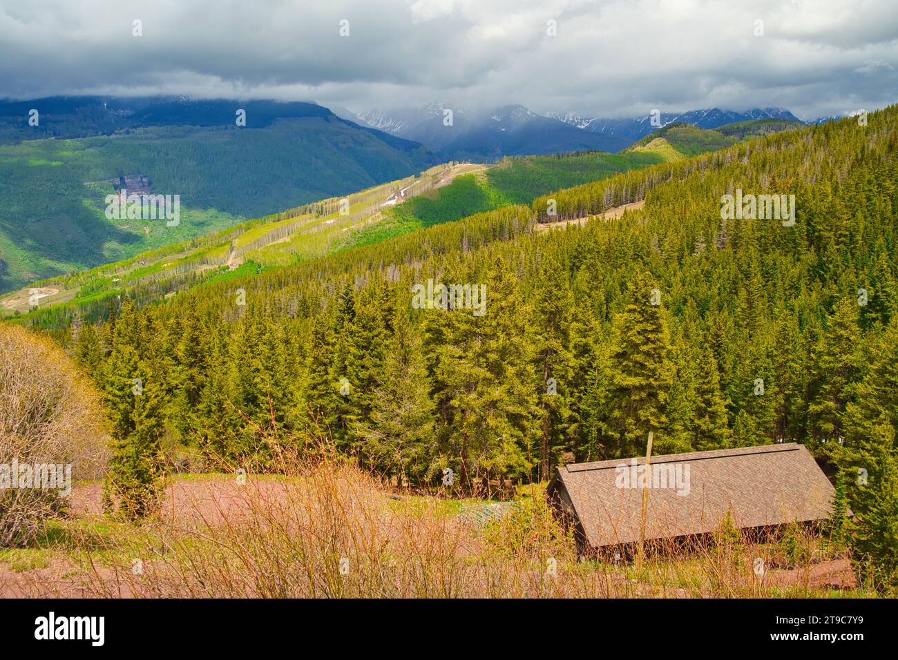 Landscape view of ski runs in Vail and Rocky mountains in Colorado ...