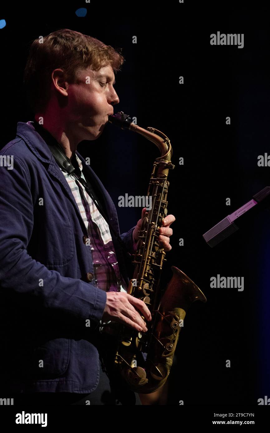 Sam Brasher plays alto sax with 'Mighty Like The Blues,' Scarborough ...