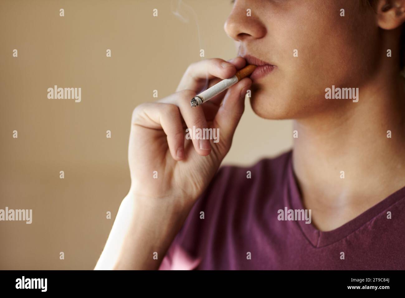 Teenager, hand and cigarette closeup for smoking student unhealthy ...