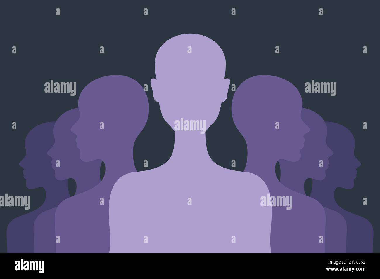 People silhouettes. Social identification, individuality or loneliness ...