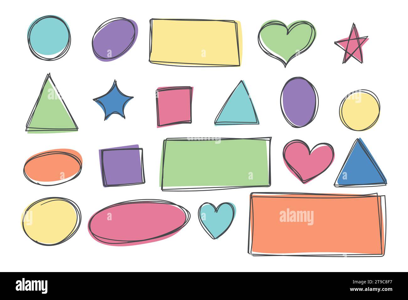 Set of geometric shapes in cute childish style. Different hand drawn ...