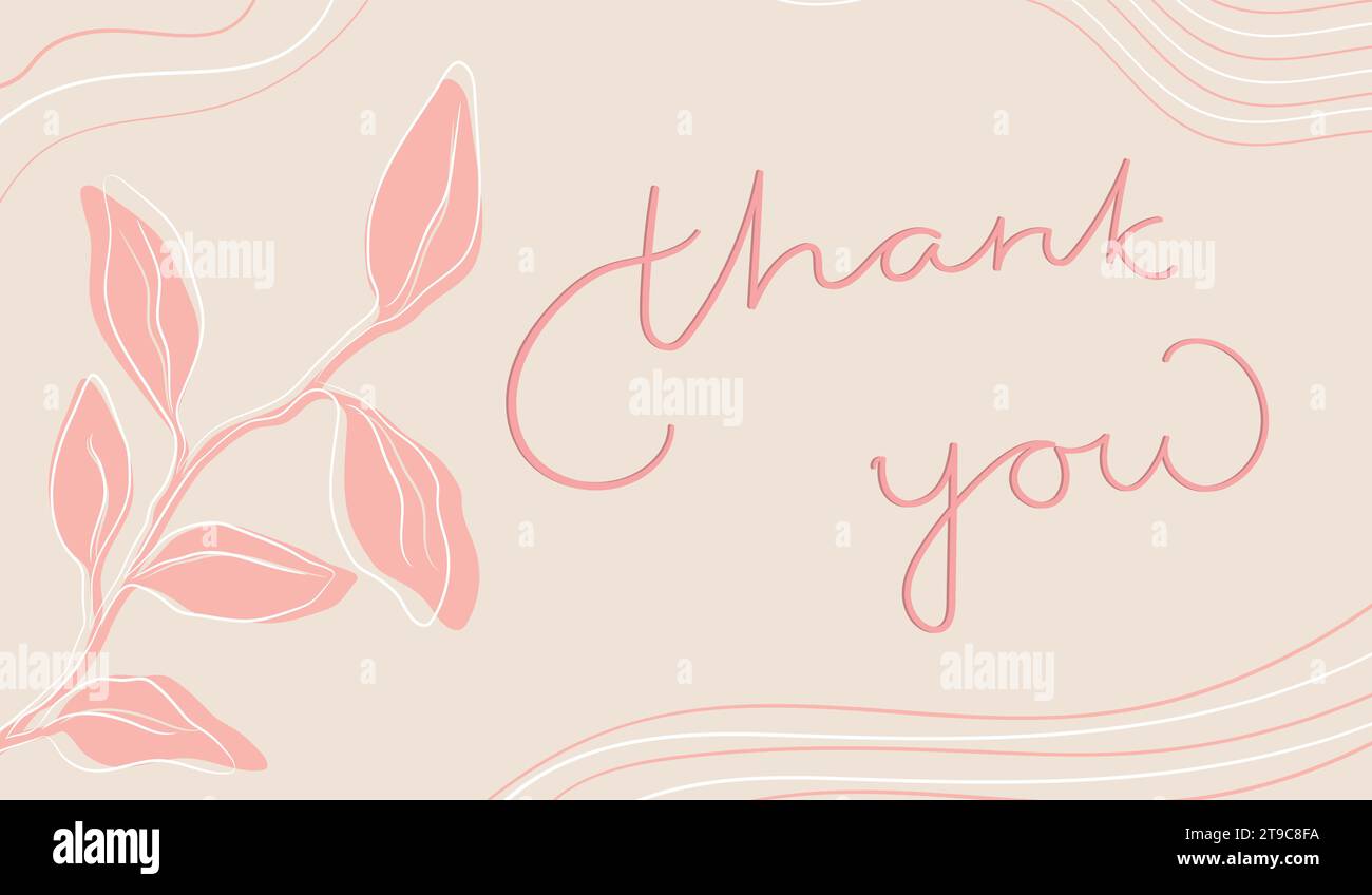 Handwritten Thank you phrase on pastel pink background decorated with ...