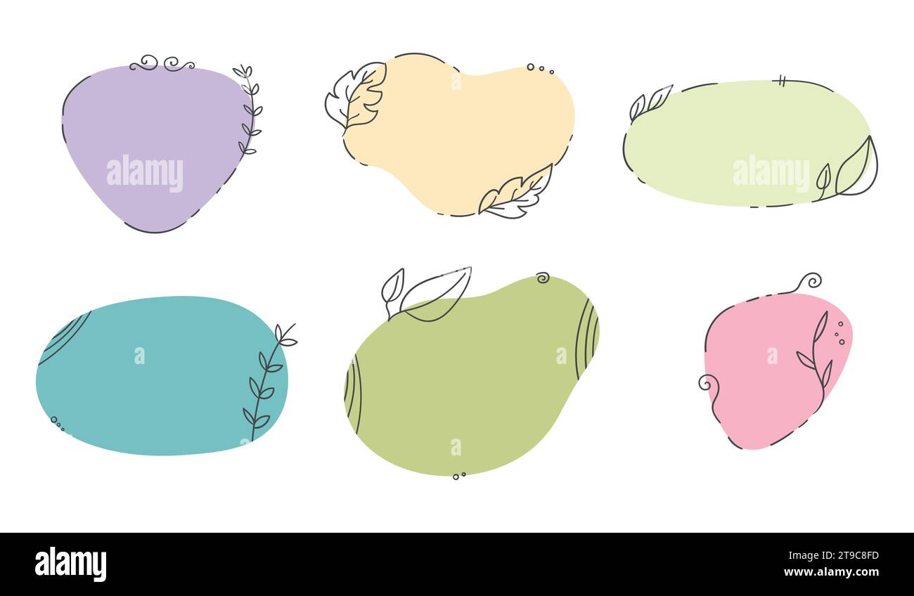 Set of simple doodle frames decorate with botanical elements and lines ...