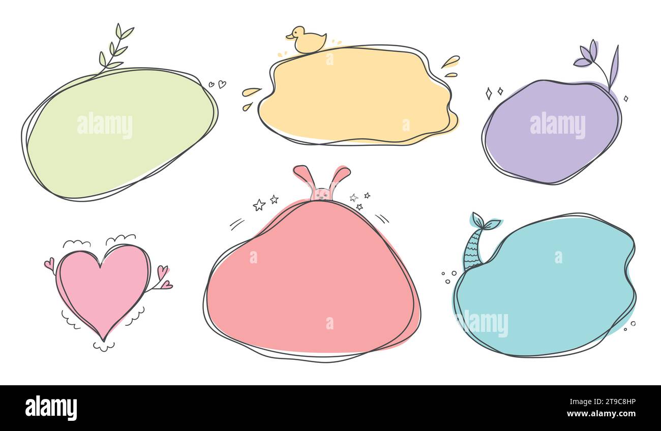 Set of cute childish doodle frames decorate with elements of leaves ...