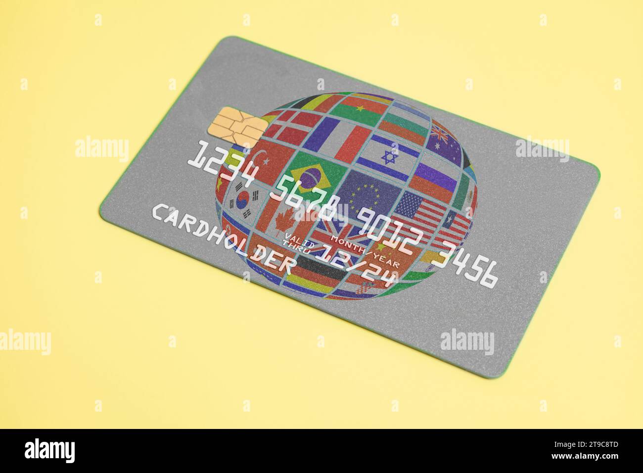 Bank Credit Card with globe and flags of all countries Stock Photo - Alamy