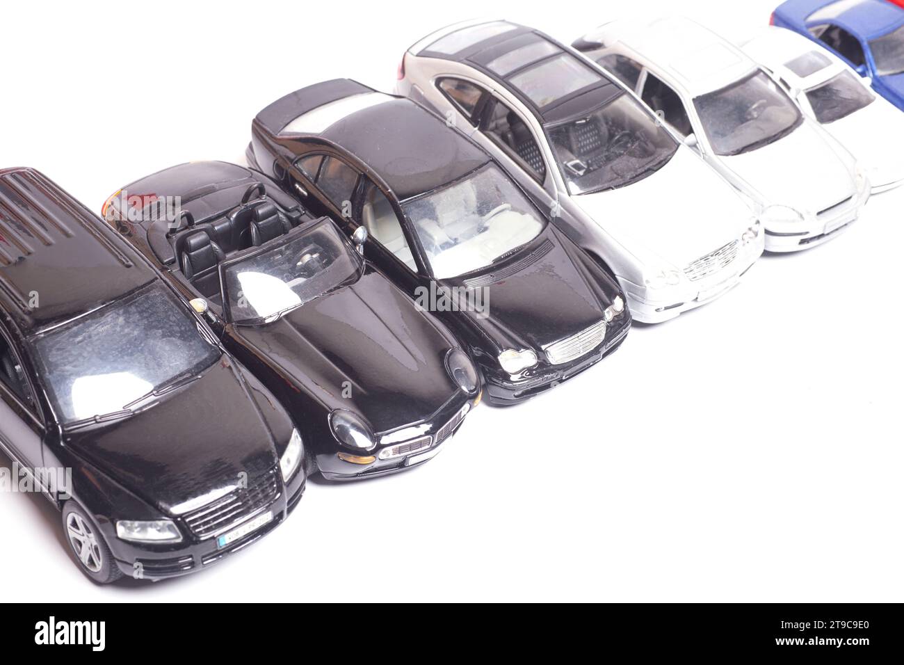 parking toy cars in a row top view isolated on white background Stock ...