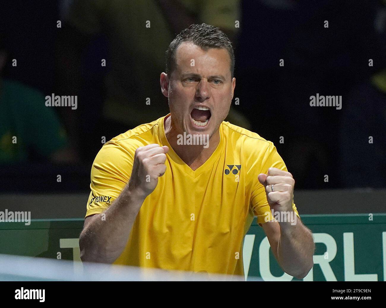 Australian Captain Lleyton Hewitt celebrates Alexei Popyrin winning the ...