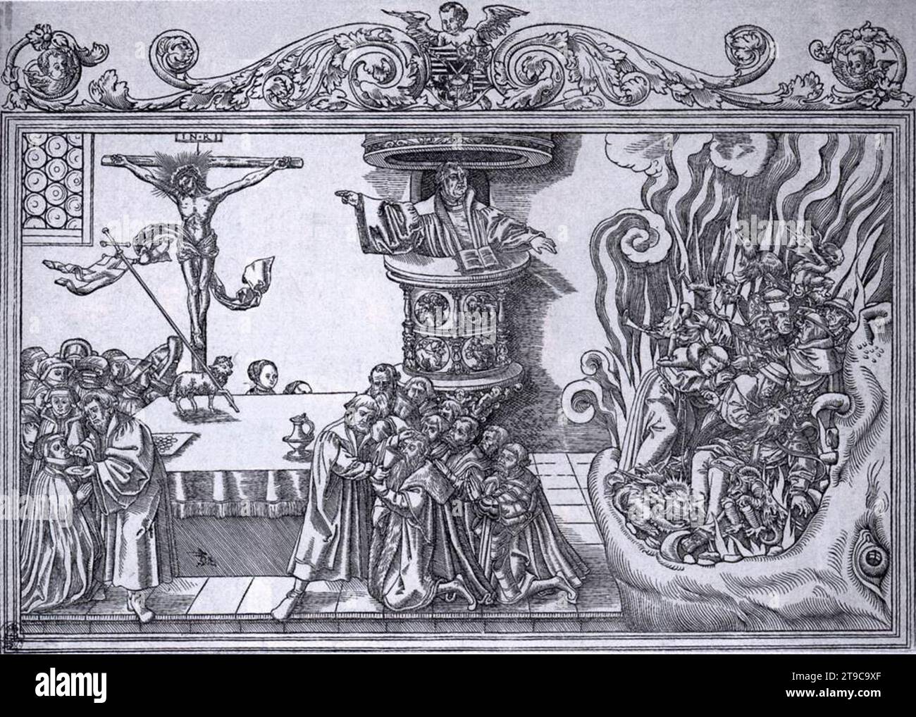 Luther Preaching with the Pope in the Jaws of Hell c. 1550 by Lucas The ...