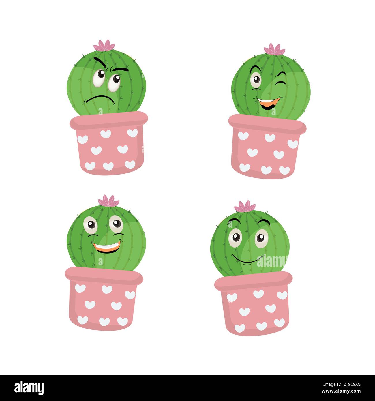 Cartoon cute cactus mascot, Potted cactus characters sett, funny cacti ...
