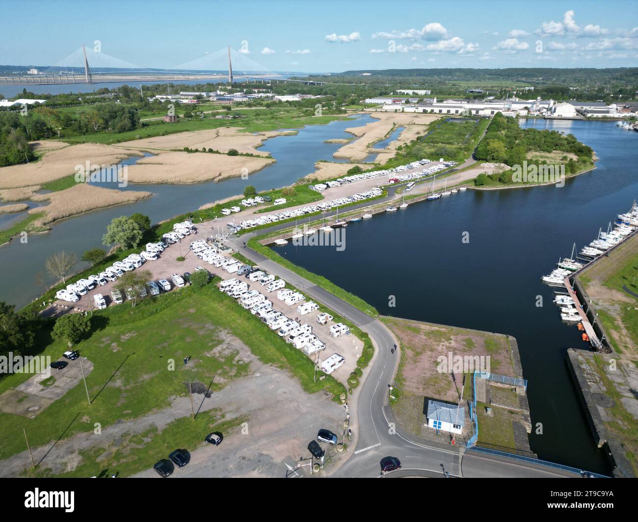 Motorhome aire Honfleur France drone aerial Stock Photo - Alamy