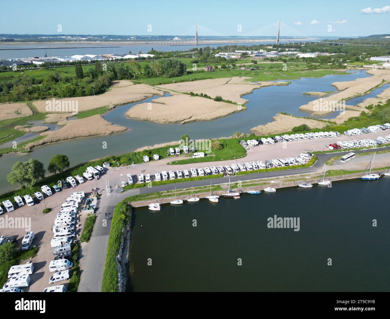 Motorhome aire Honfleur France drone aerial Stock Photo - Alamy