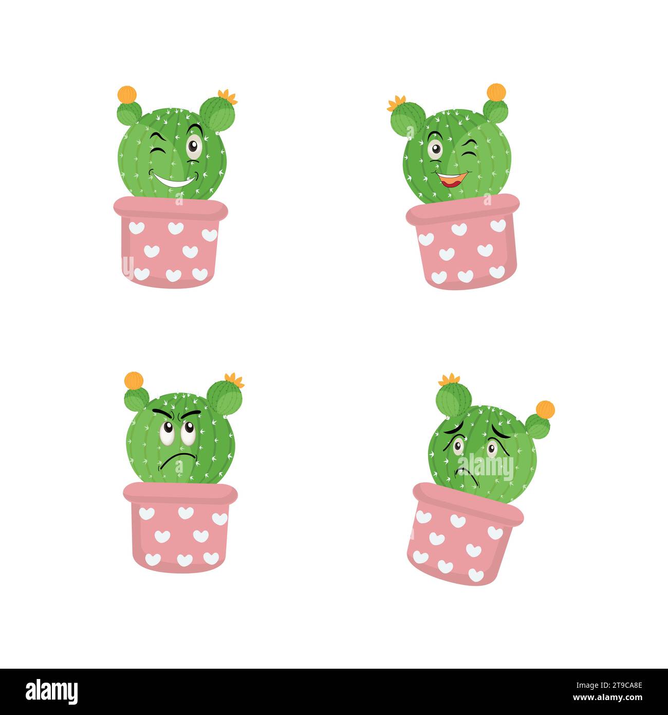 Cartoon cute cactus mascot, Potted cactus characters sett, funny cacti ...
