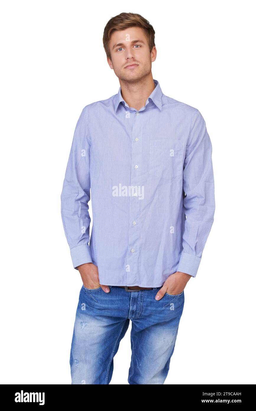 Fashion, serious and portrait of man in studio with casual, classy and ...