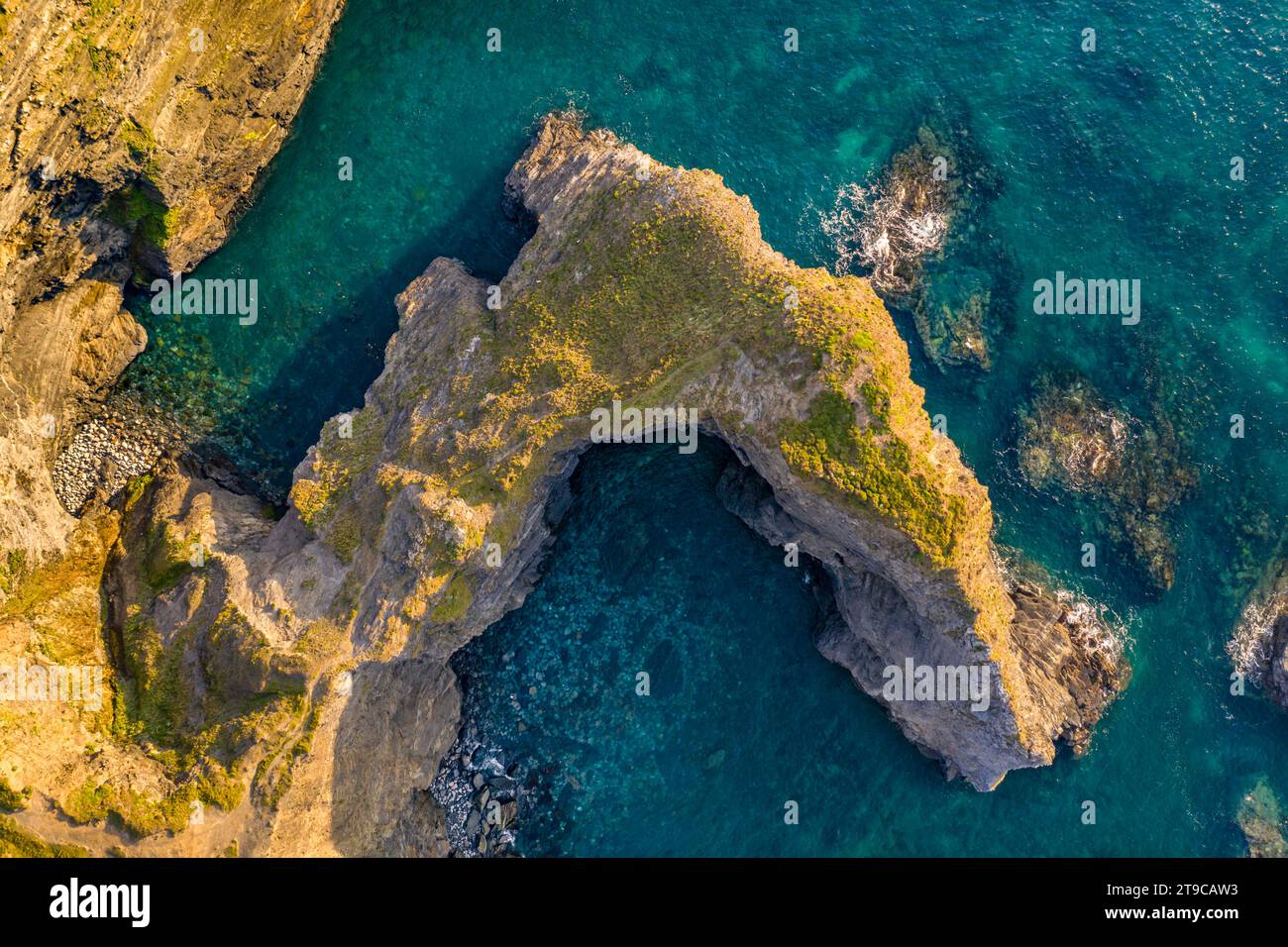 Birds eye view of Porthmissen Bridge on the Cornish coast near Padstow ...
