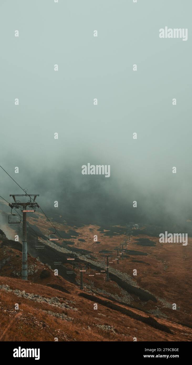 Ascending through the mystical veil of fog, where mountains whisper ...