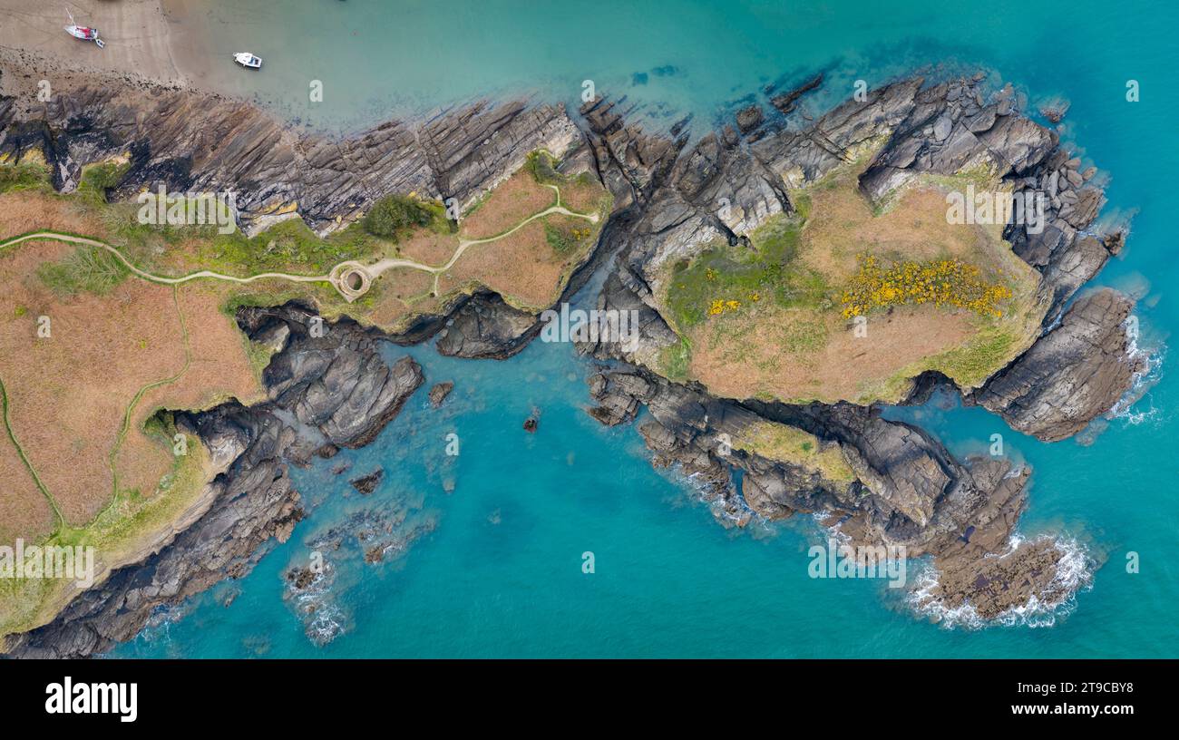 Aerial view of Sexton’s Burrow headland at Watermouth Cove, Devon ...