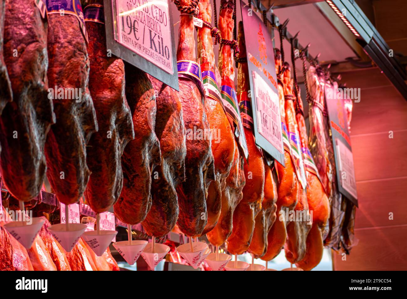 MADRID, SPAIN - JULY 8, 2023: Jamon museum and shop in Madrid, Spain on ...