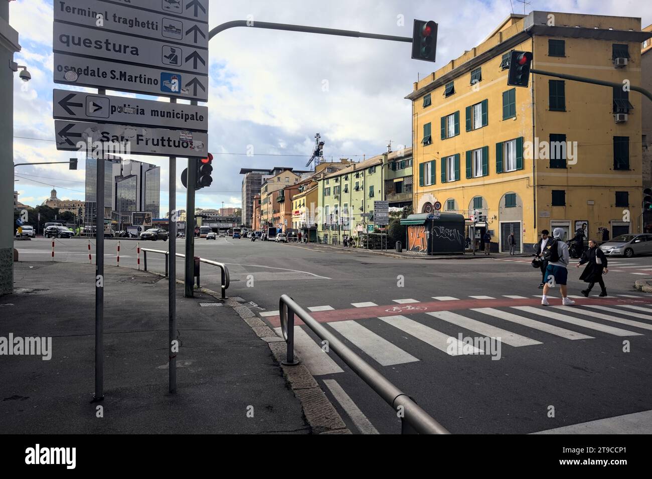 Genova, Italy - November 2023 - Pedestrian crossing on an intersection ...