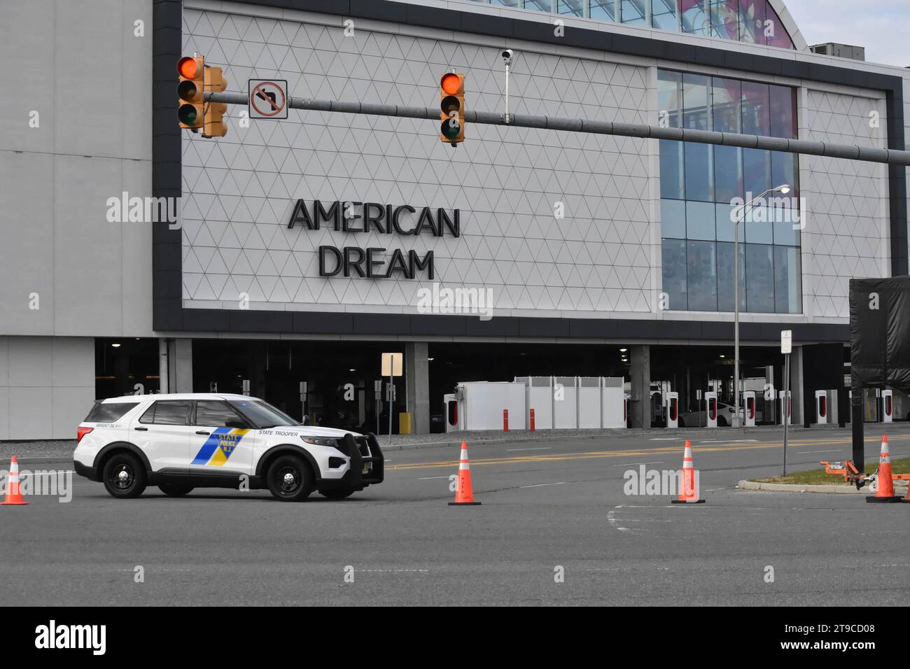 East Rutherford, United States. 24th Nov, 2023. Police vehicle blocks ...