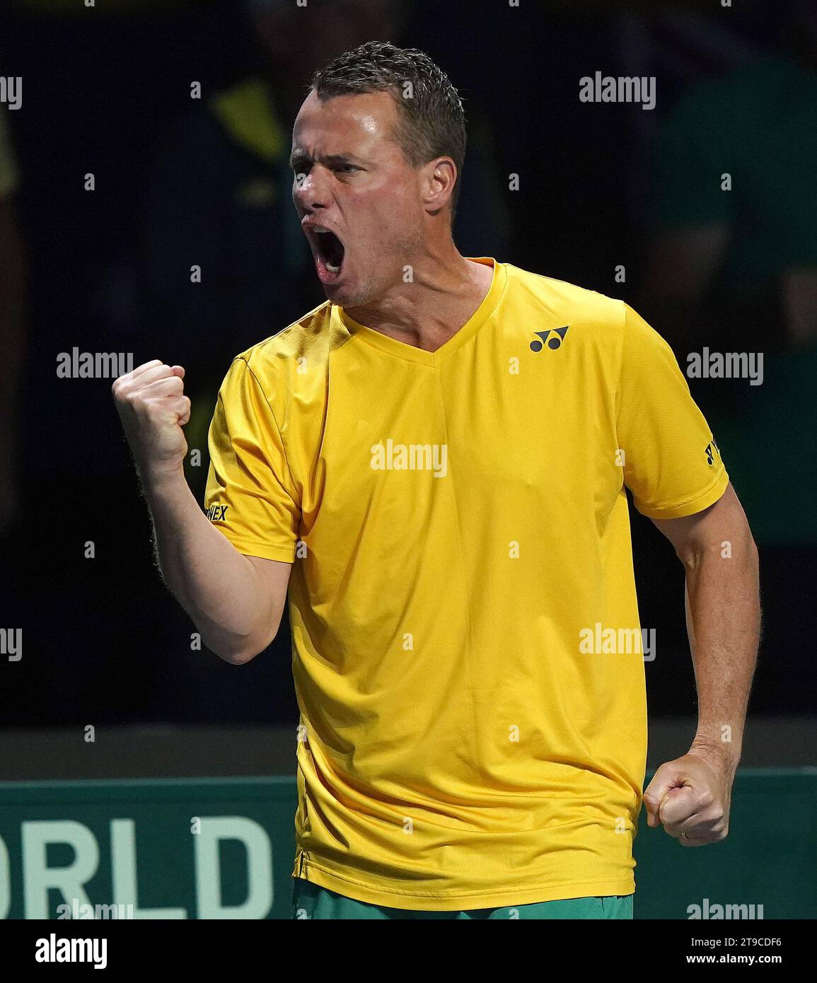 Australia's Captain Lleyton Hewitt celebrates during the 2023 Davis Cup ...