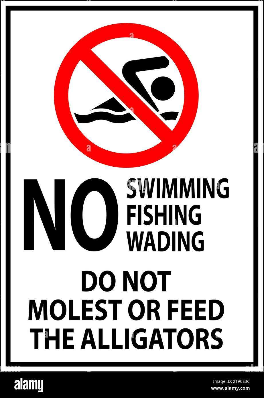 Alligator Warning Sign No Swimming Fishing Wading, Do Not Molest Or ...