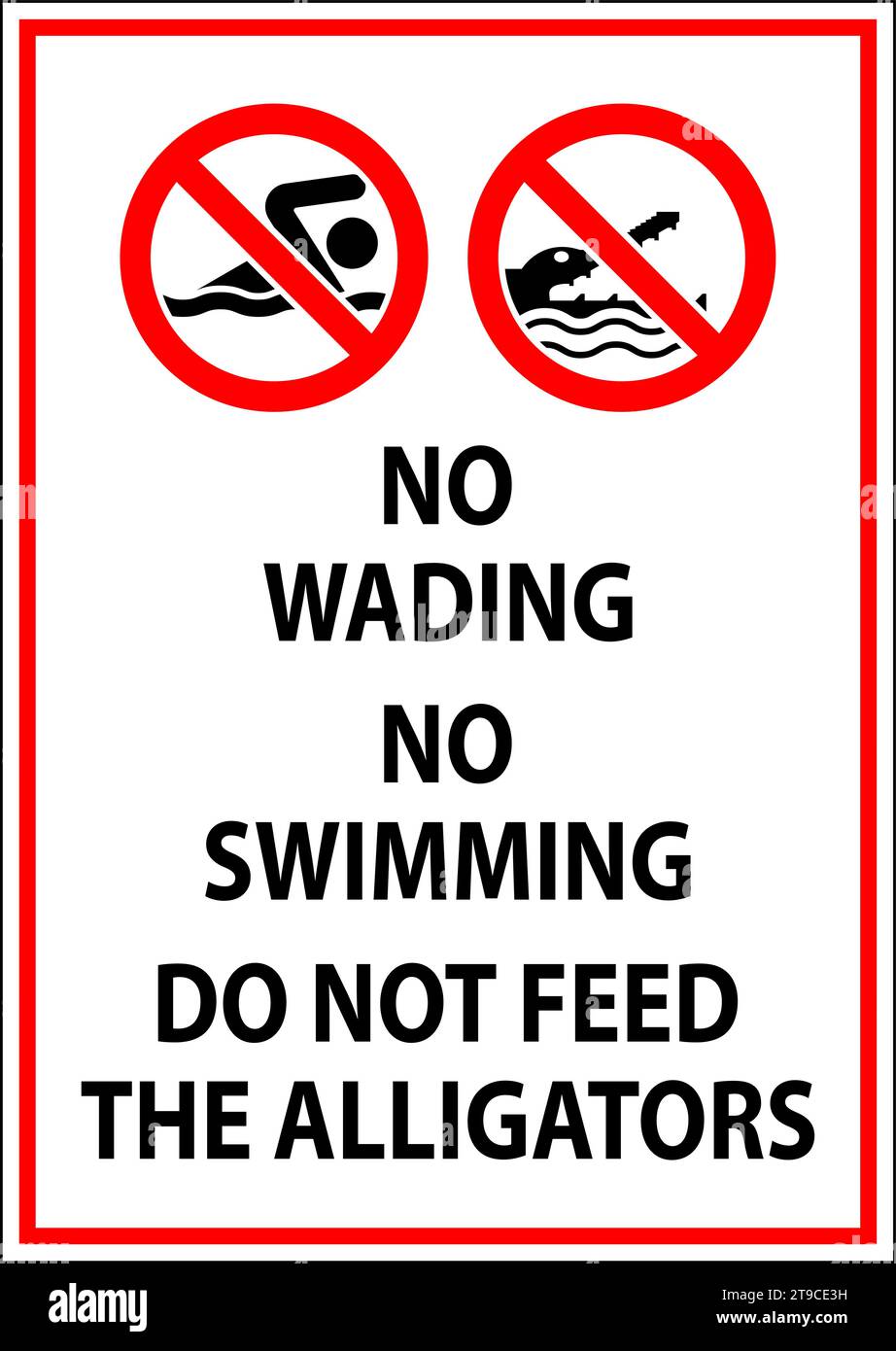 Alligator Sign No Wading, No Swimming, Do Not Feed the Alligators Stock ...