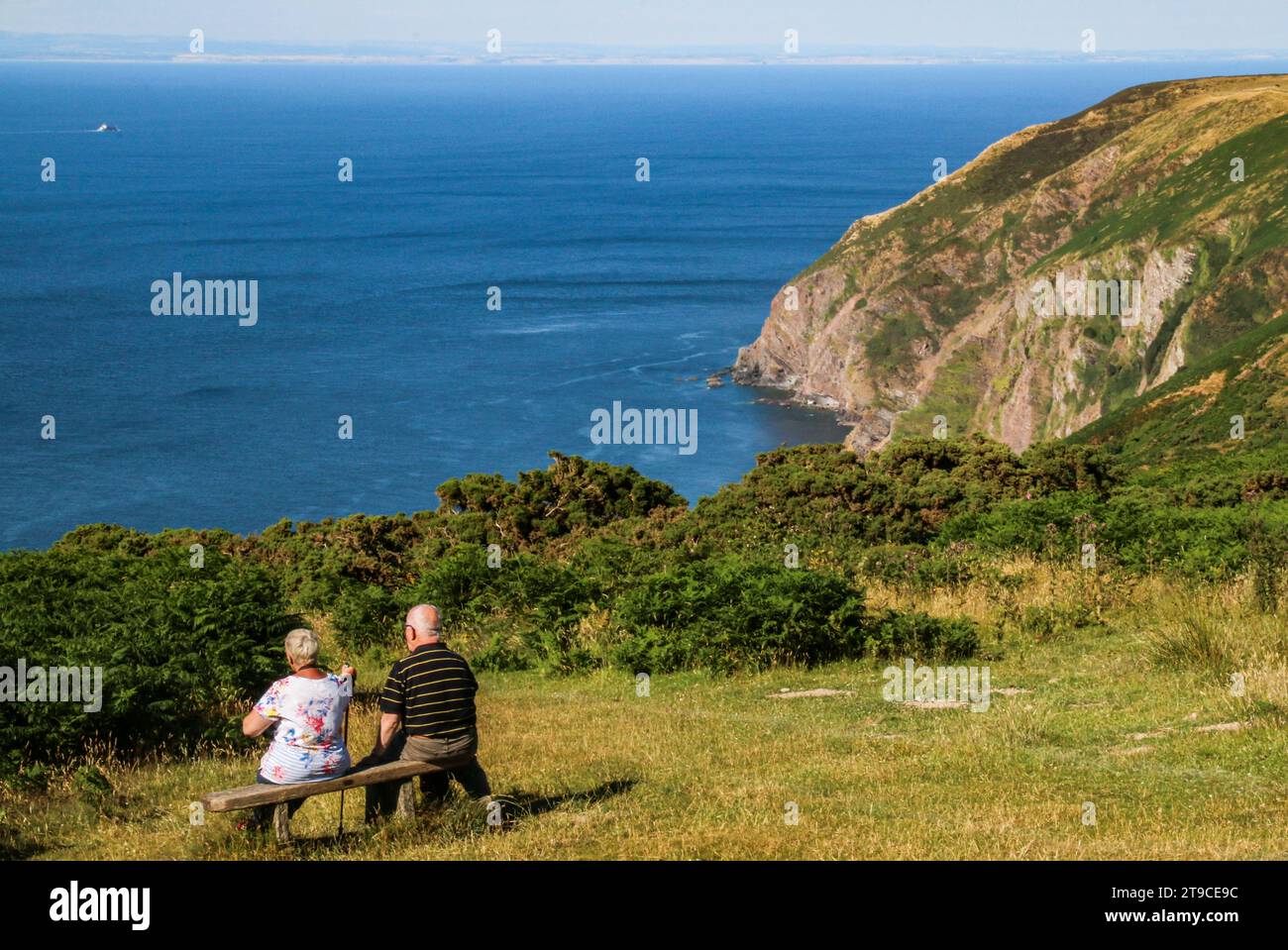 An elderly couple admiring the landscape above the cliffs of Bristol ...