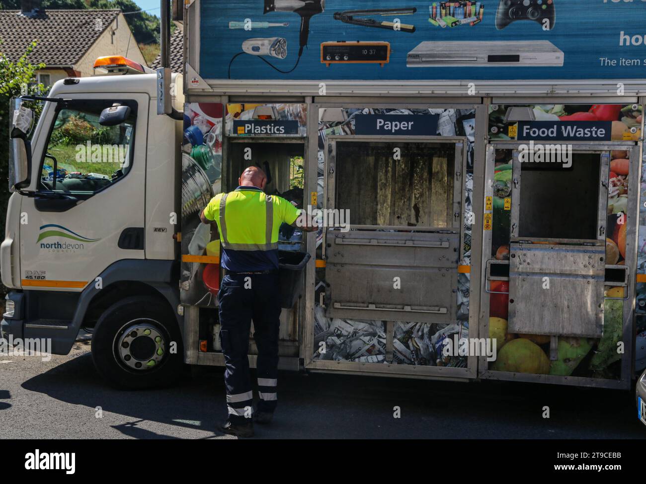Sorting of waste, garbage truck in Croyde, Devon, England Stock Photo ...