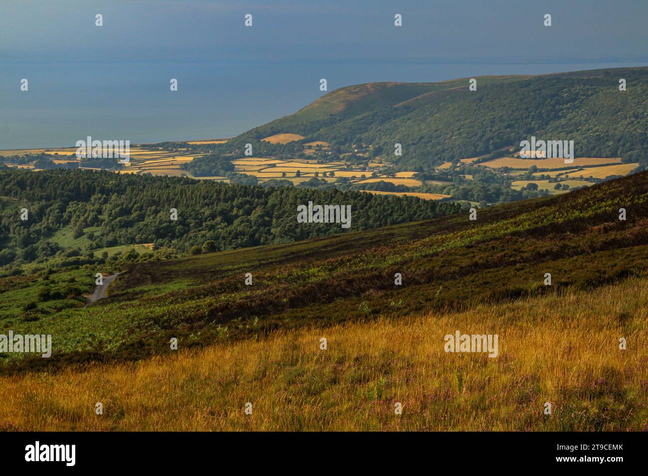 View from Dunkery Beacon hill on the countryside and the Bristol ...