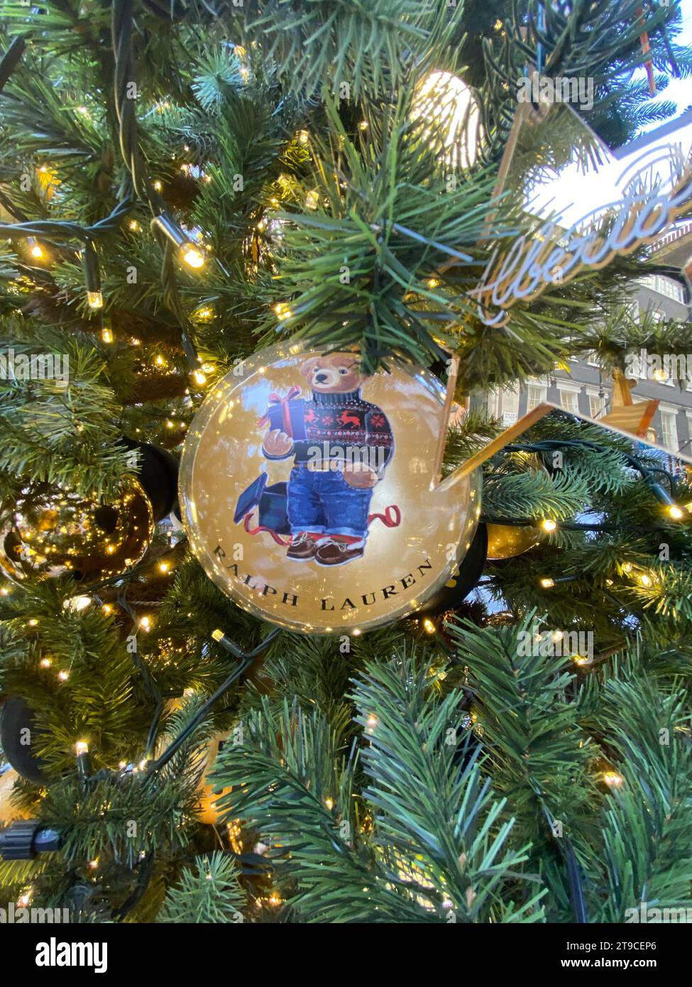 Outside the brand's flagship store stands a five meter Nordmann Fir ...