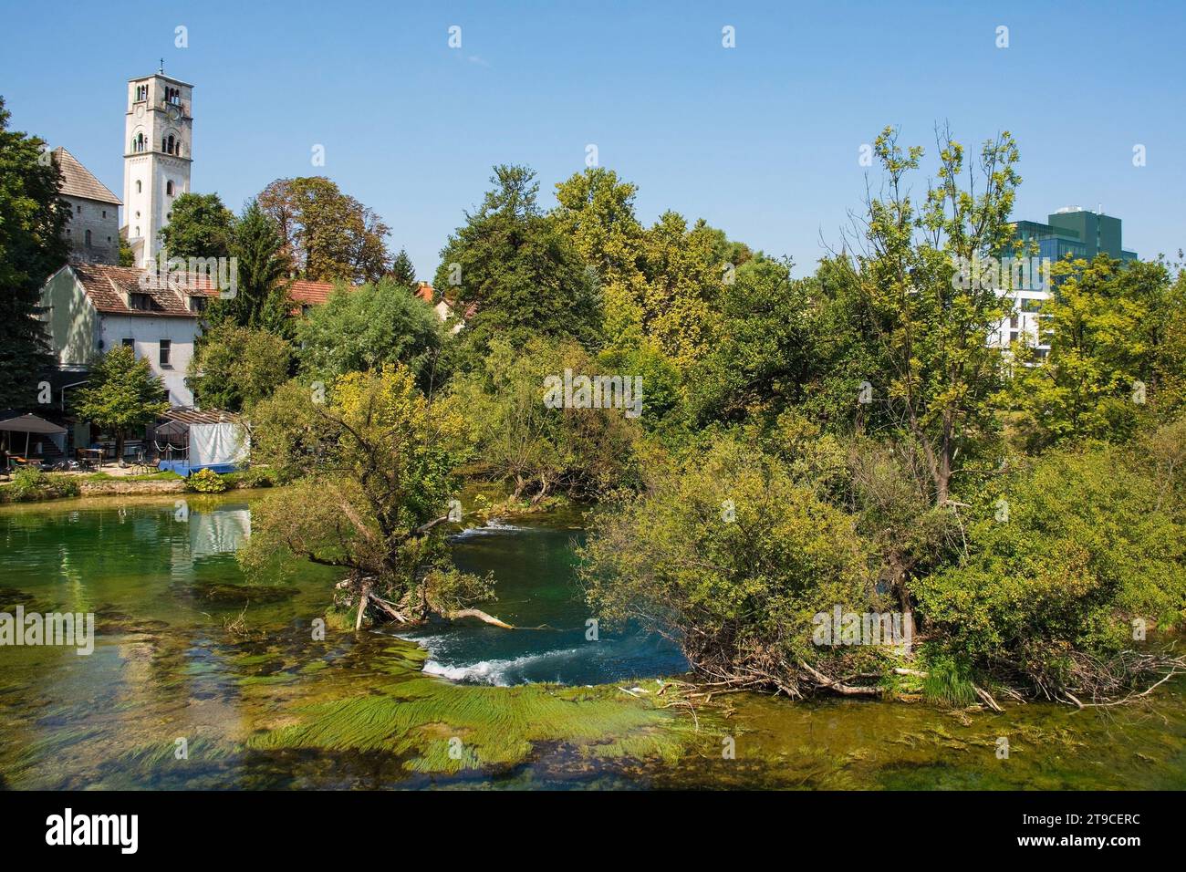 The River Una as it passes through central Bihac in Una-Sana Canton ...