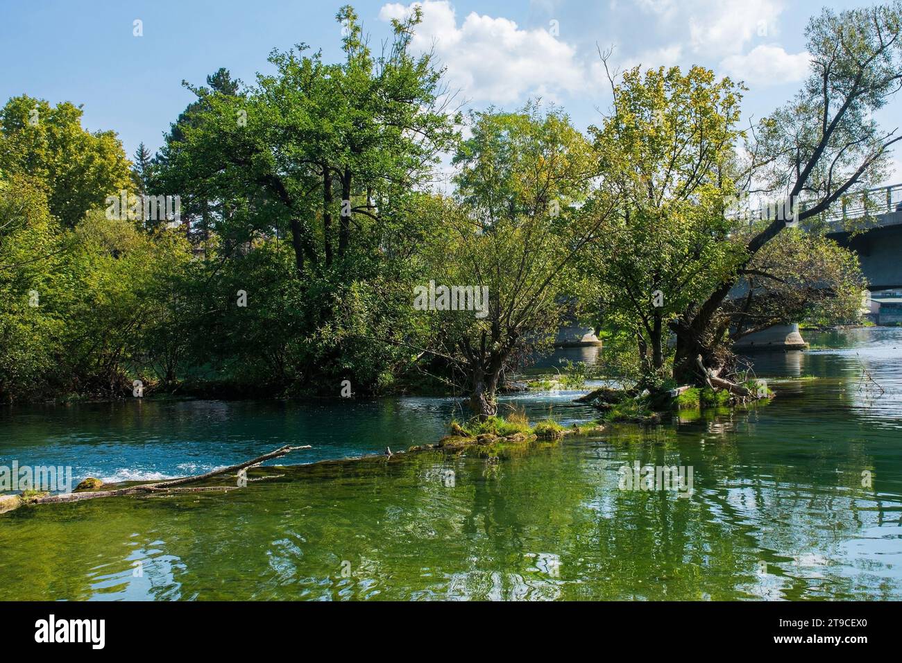 The River Una as it passes through central Bihac in Una-Sana Canton ...