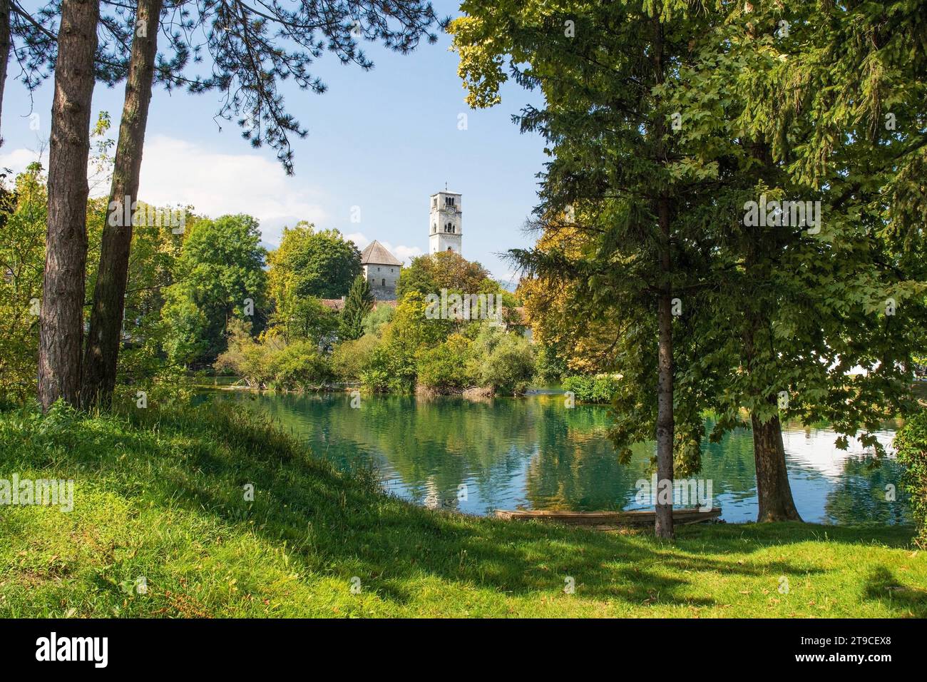 The River Una as it passes through central Bihac in Una-Sana Canton ...