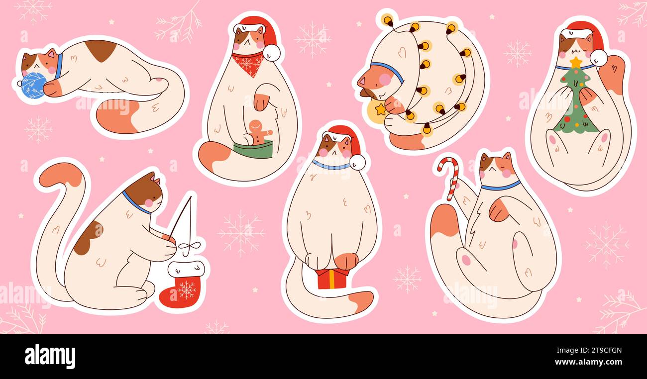 Set of Cute Christmas Cats stickers Vector Stock Vector Image & Art - Alamy