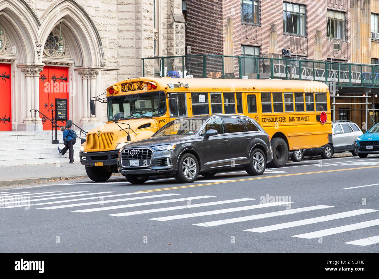 American school bus Central Park West, Manhattan, New York City, New ...