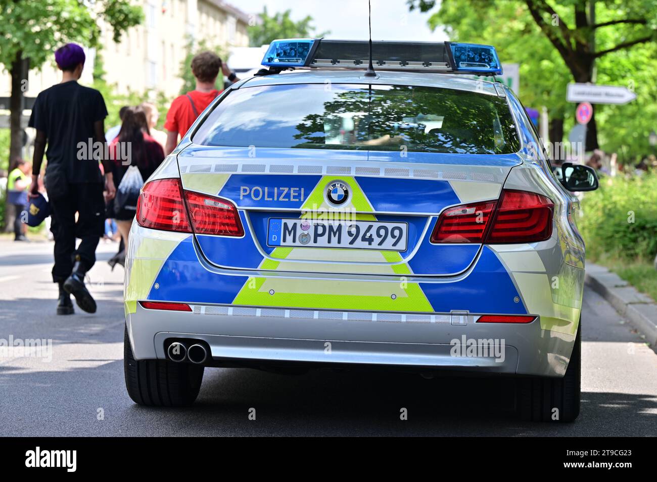 Police car at CSD Pride in Munich. The CSD parade is a political ...