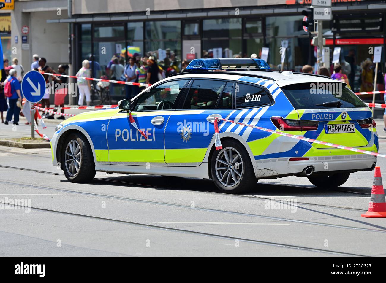 Police car at CSD Pride in Munich. The CSD parade is a political ...