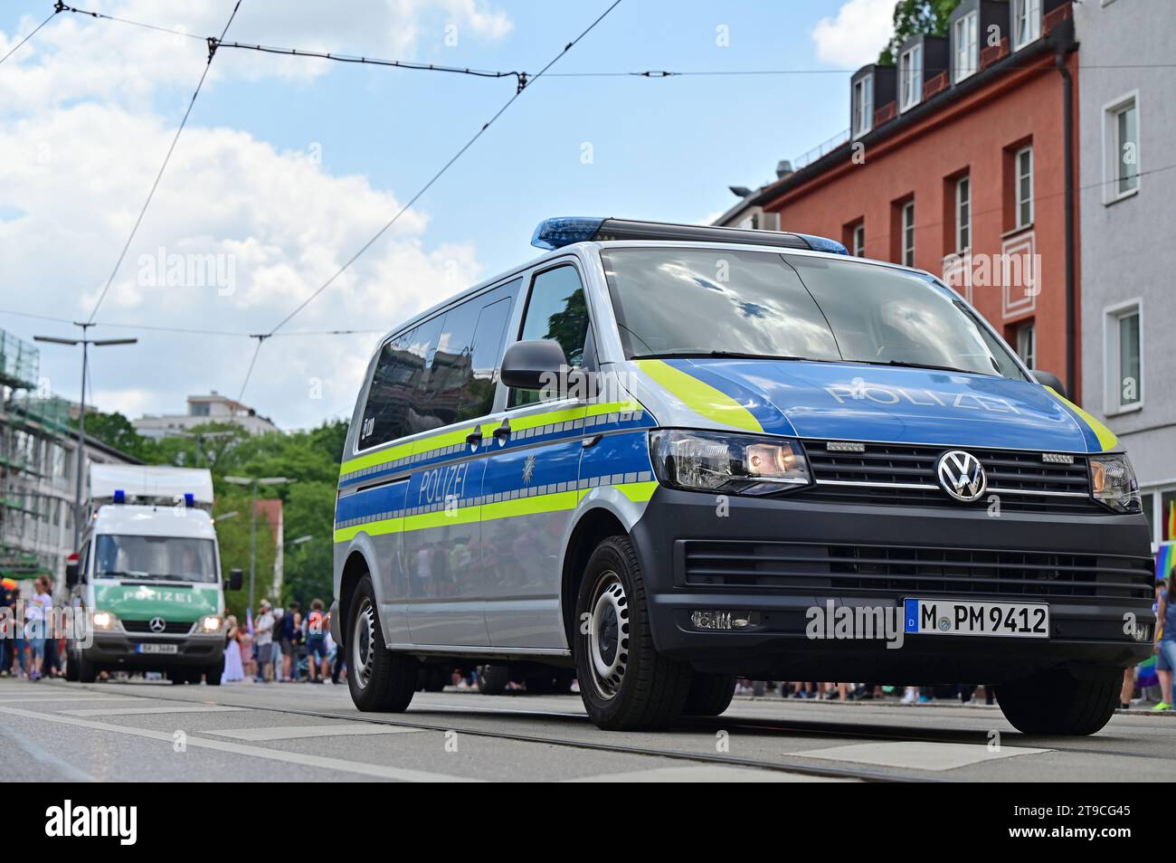 Police car at CSD Pride in Munich. The CSD parade is a political ...