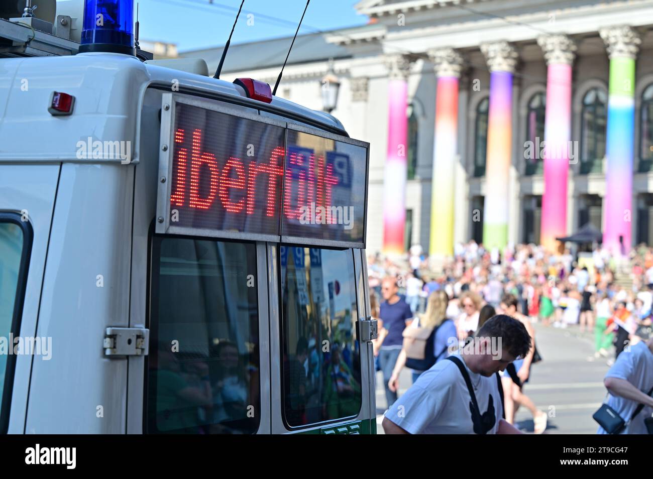 Police car at CSD Pride in Munich. The CSD parade is a political ...