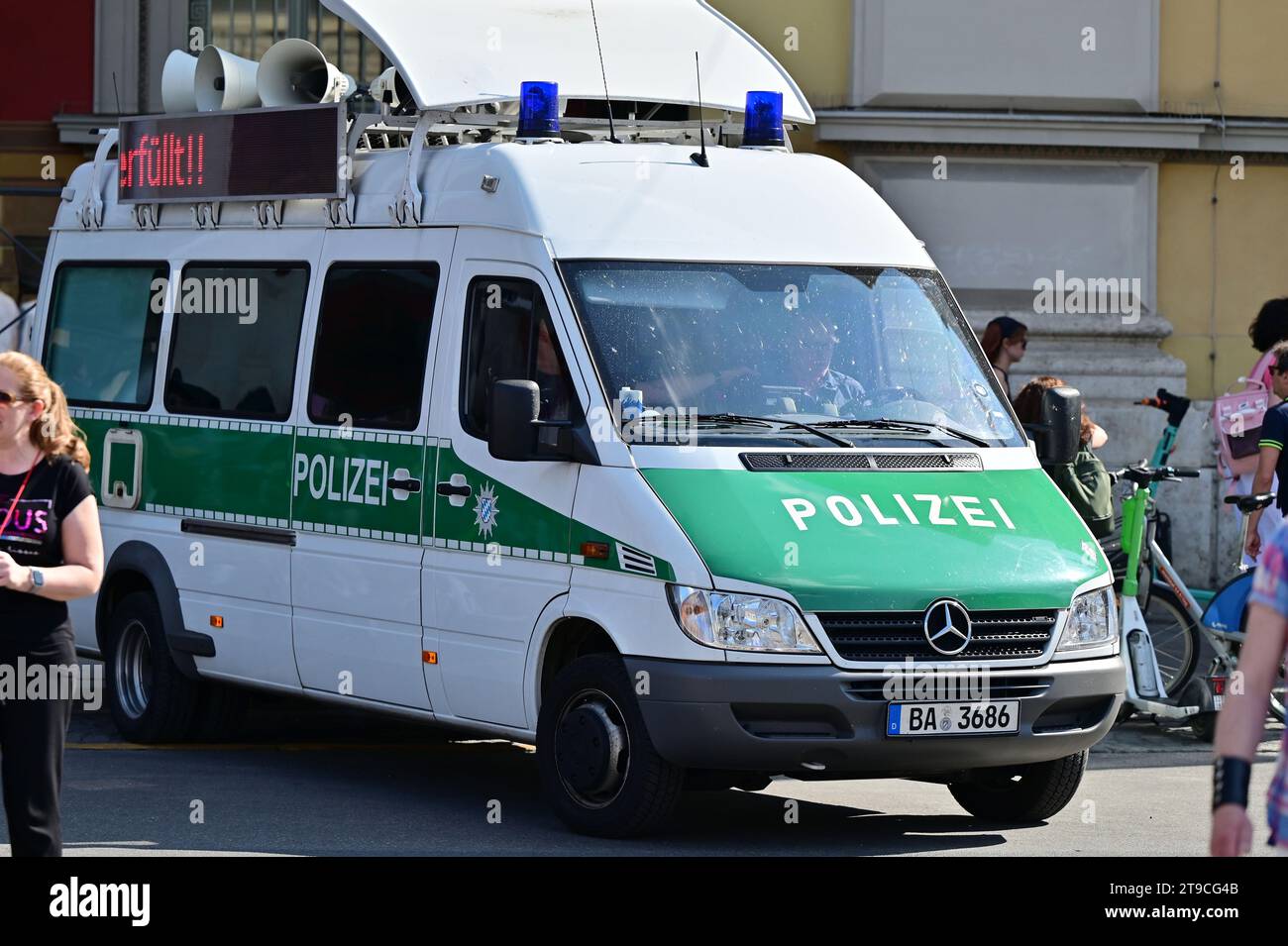 Police car at CSD Pride in Munich. The CSD parade is a political ...