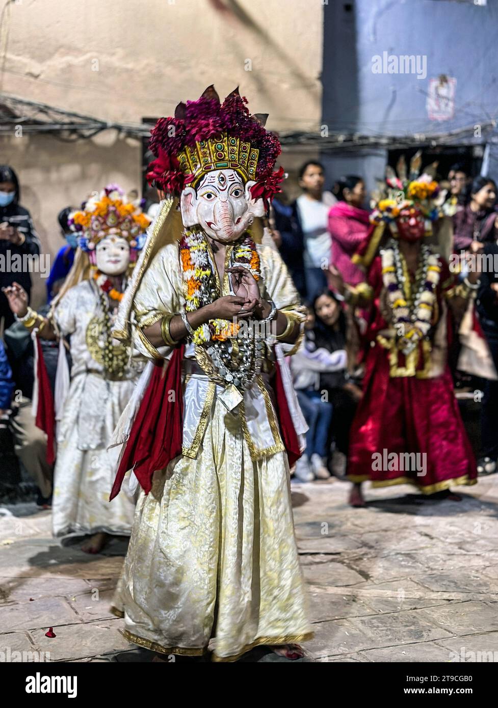 Kathmandu, Bagmati, Nepal. 24th Nov, 2023. A traditional masked dancer ...
