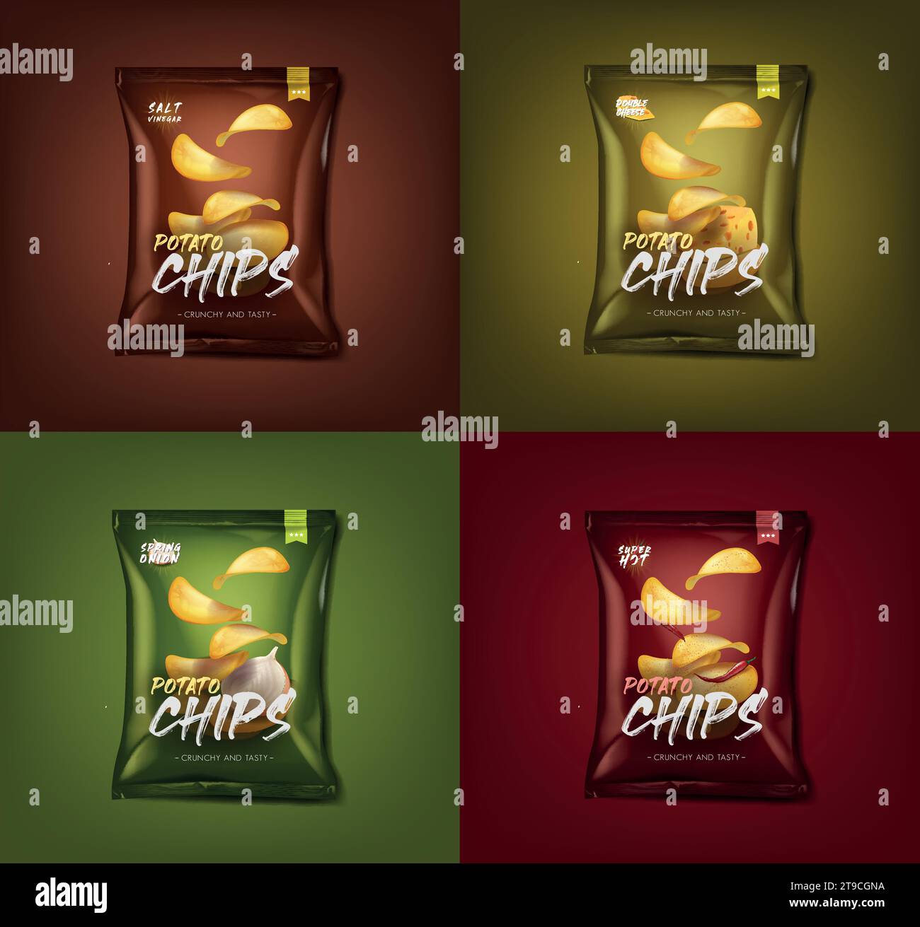 Advertising bag of realistic potato chips set Stock Vector Image & Art ...