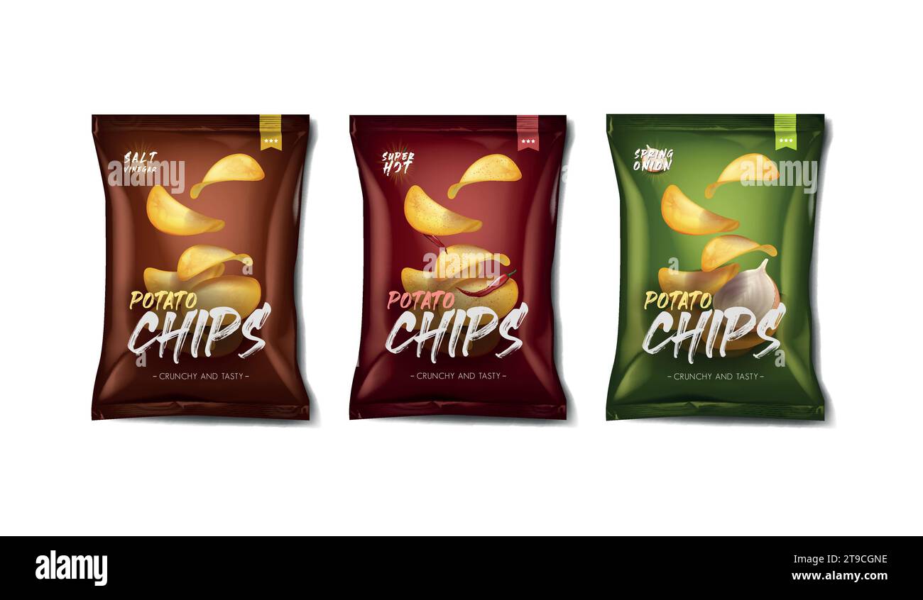 Advertising bag of realistic potato chips set Stock Vector Image & Art ...