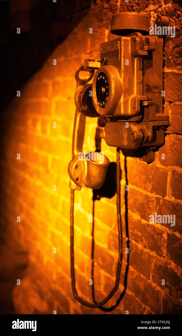 Brick Wall Classic: Antique Telephone in a Timeless Setting Stock Photo ...