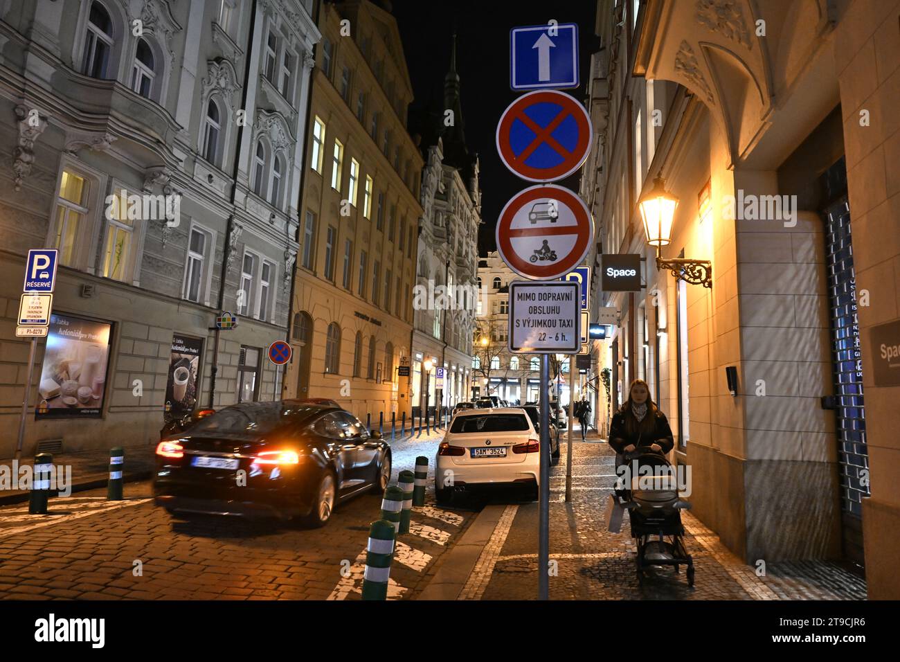 Traffic prohibition sign in Jachymova street connecting Maiselova and ...