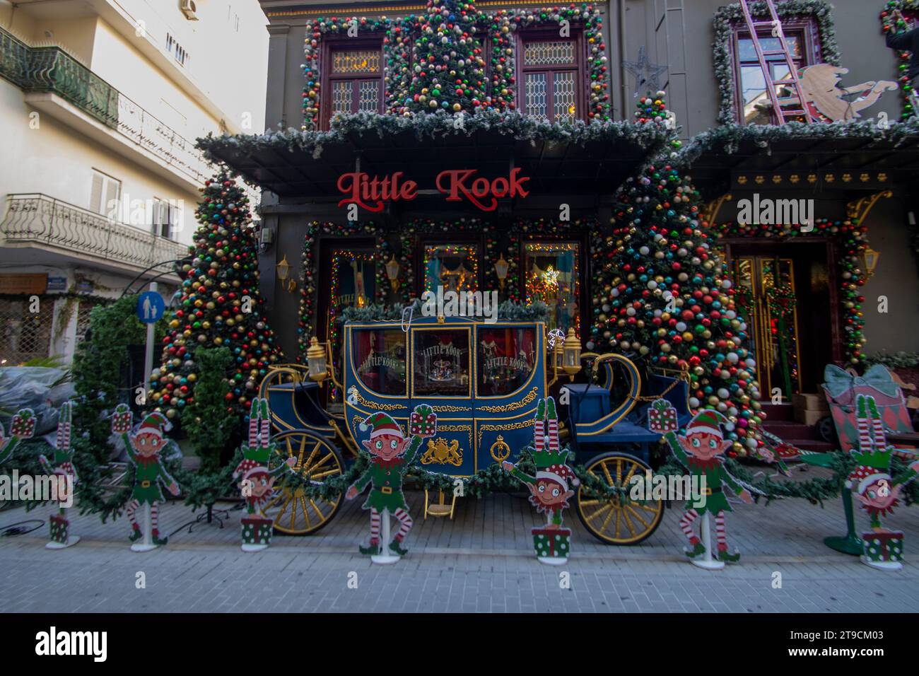 Christmas decorations at the Little Kook cafe in Athens, Greece Stock ...