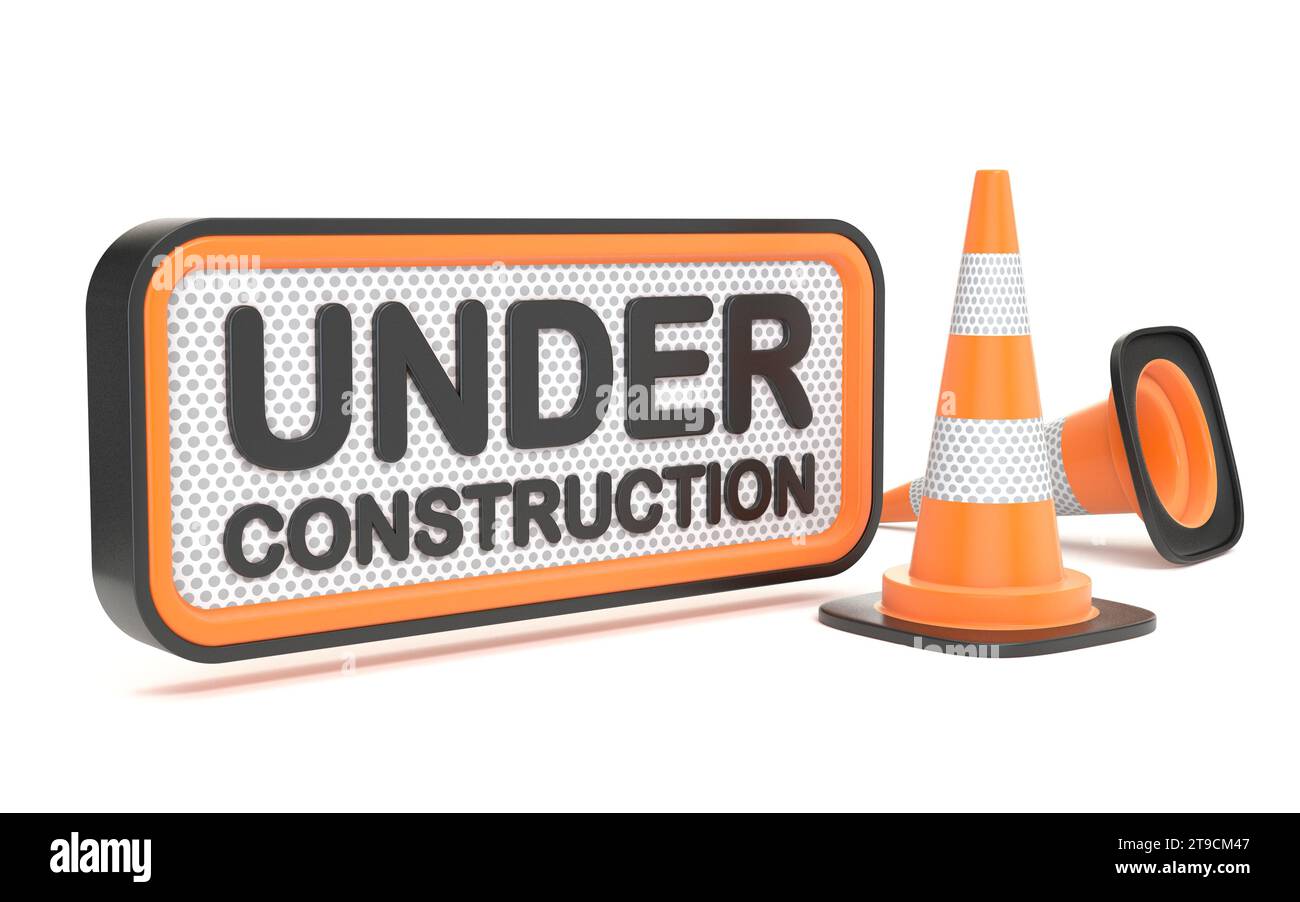 Under construction sign Side view 3D rendering illustration isolated on ...